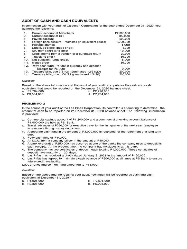 Quizzer Cash and Cash Equivalents | PDF | Cheque | Banks