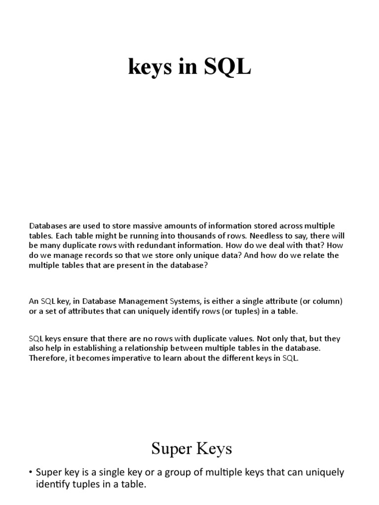Keys in SQL | PDF | Table (Database) | Software Design