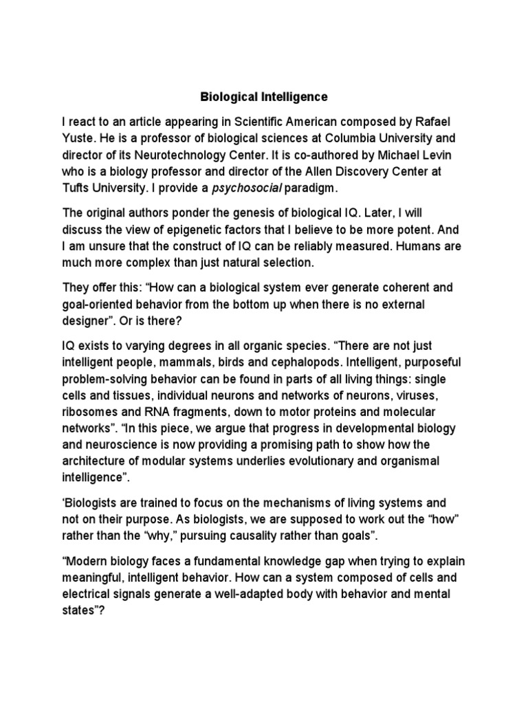 Biological Intelligence | Download Free PDF | Intelligence Quotient ...