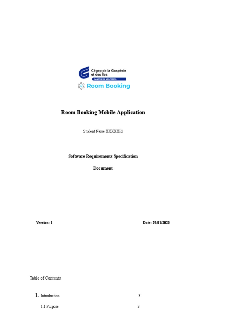 Room Booking Mobile Application: Software Requirements Specification Document | PDF ...