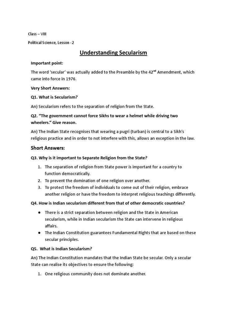 Class8, Notes Understanding Secularism | PDF | Secularism | Separation ... Class8, Notes Understanding Secularism | PDF | Secularism | Separation ...