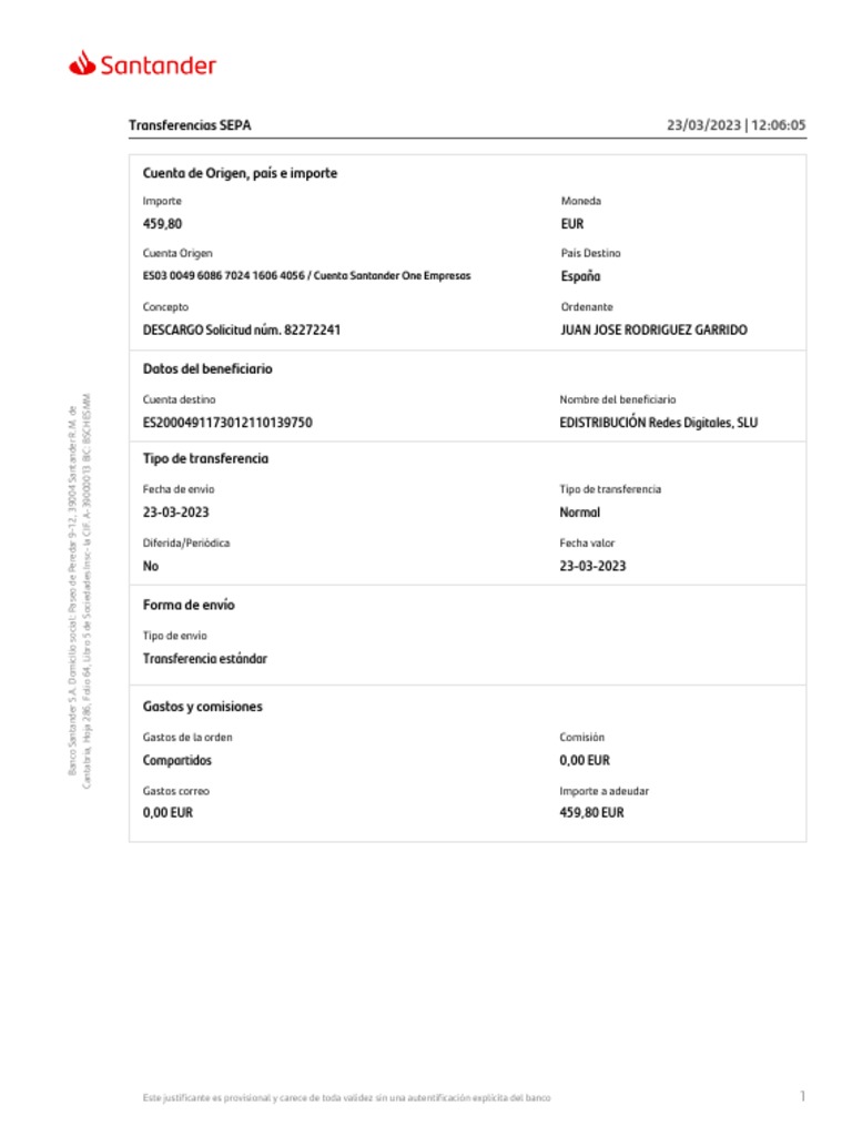 Transferencias SEPA: Tipo de Transferencia | PDF