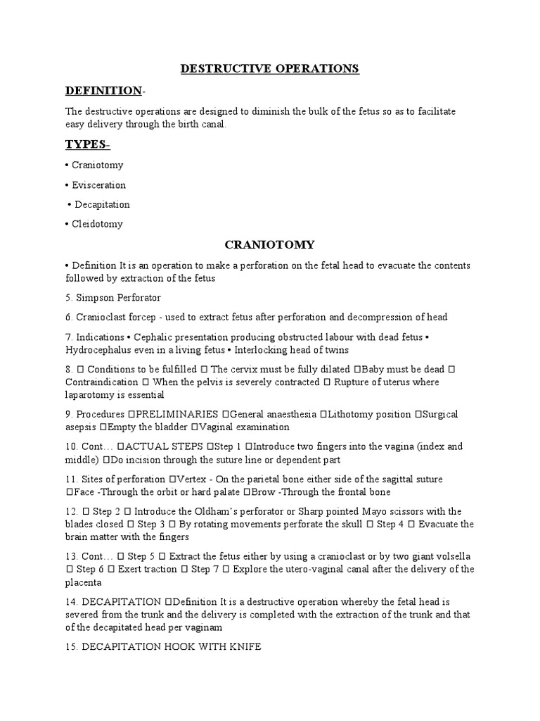 Destructive Operations in Obstetrics | PDF | Childbirth | Medical ...