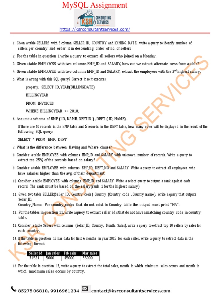 SQL Assessment PDF | PDF | Software Engineering | Sql