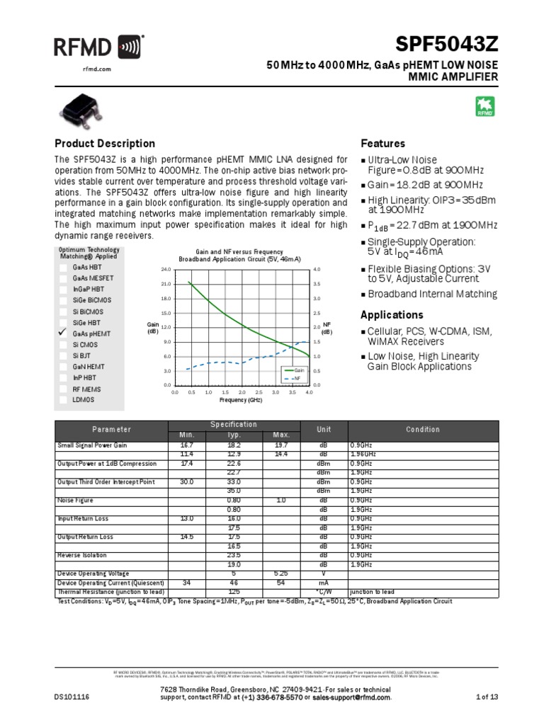 SPF5043ZDS | PDF | Decibel | Electronics