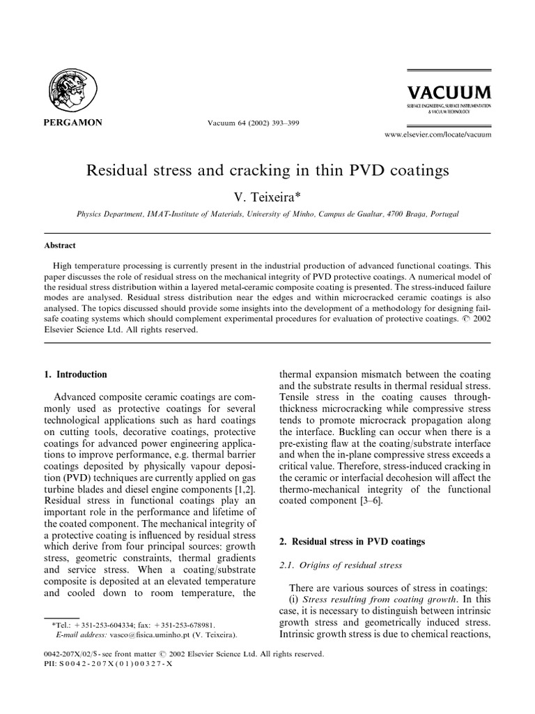 Residual Stress and Cracking in Thin PVD Coatings: V. Teixeira | PDF ...