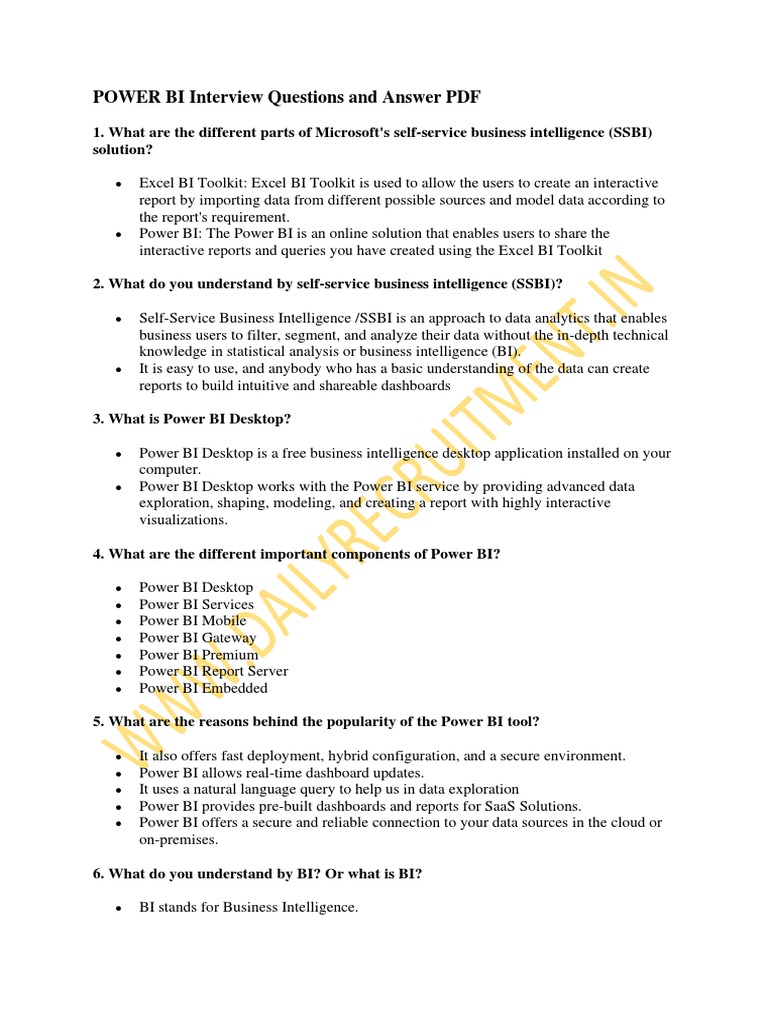 POWER BI Interview Questions and Answer PDF | PDF | Business Intelligence | Cloud Computing
