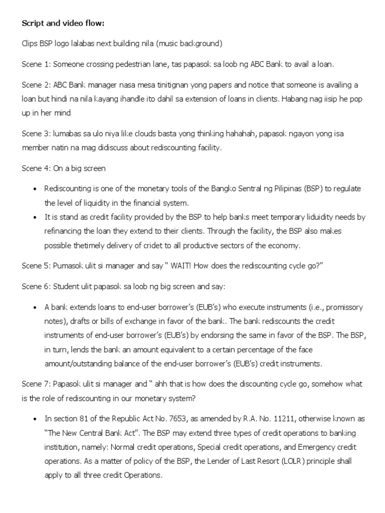 Script and Video Flow (Rediscounting) | PDF | Loans | Credit