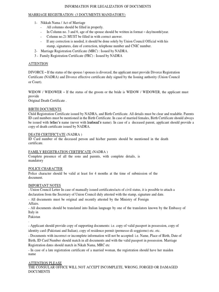 Legalization Requirments New | PDF | Identity Document | Marriage