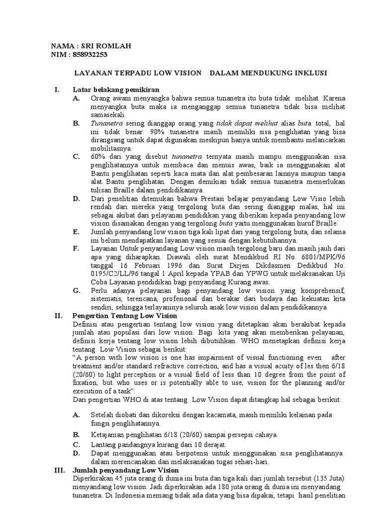 Layanan Terpadu Low Vision Inklusif | PDF