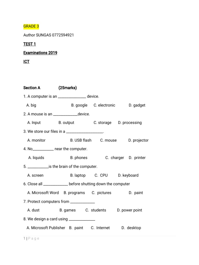 Grade 3 Test Bank | PDF