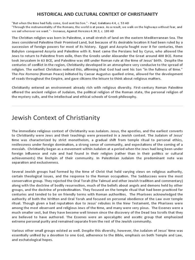 Historical and Cultural Context of Christianity | PDF | Jesus ...