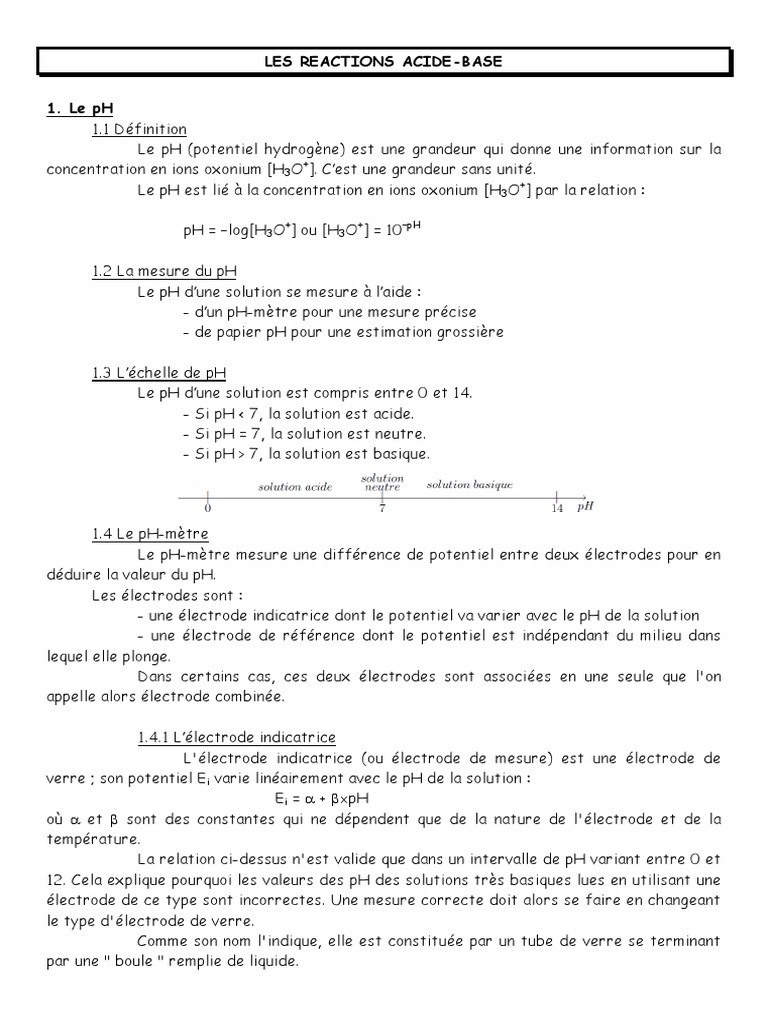 Reactions Acide Base | PDF | Ph | Acide
