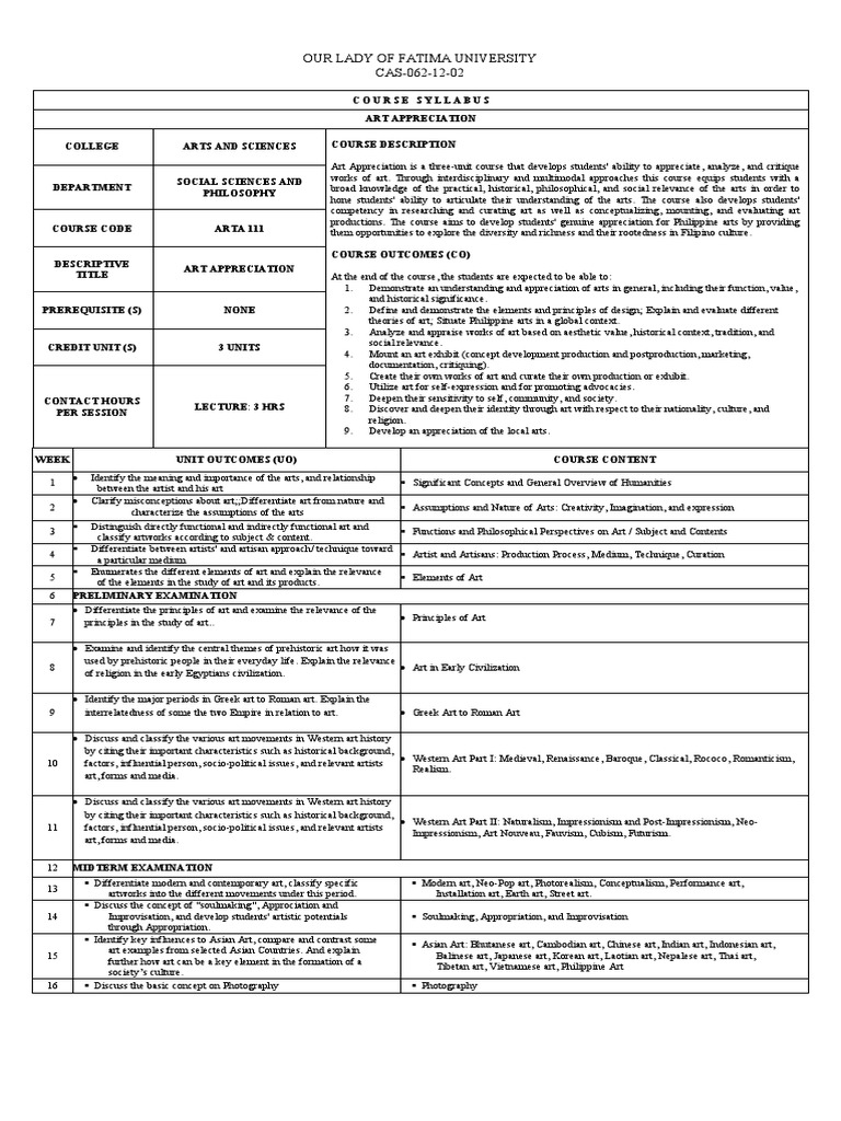 Arta Syllabus-3 | PDF | Cognitive Science | Cognition