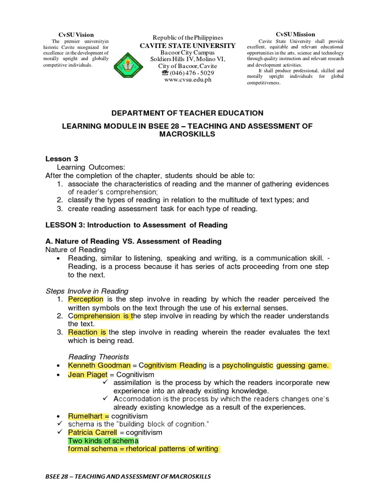 Assessment of Types of Reading &theory | PDF | Reading Comprehension | Schema (Psychology)