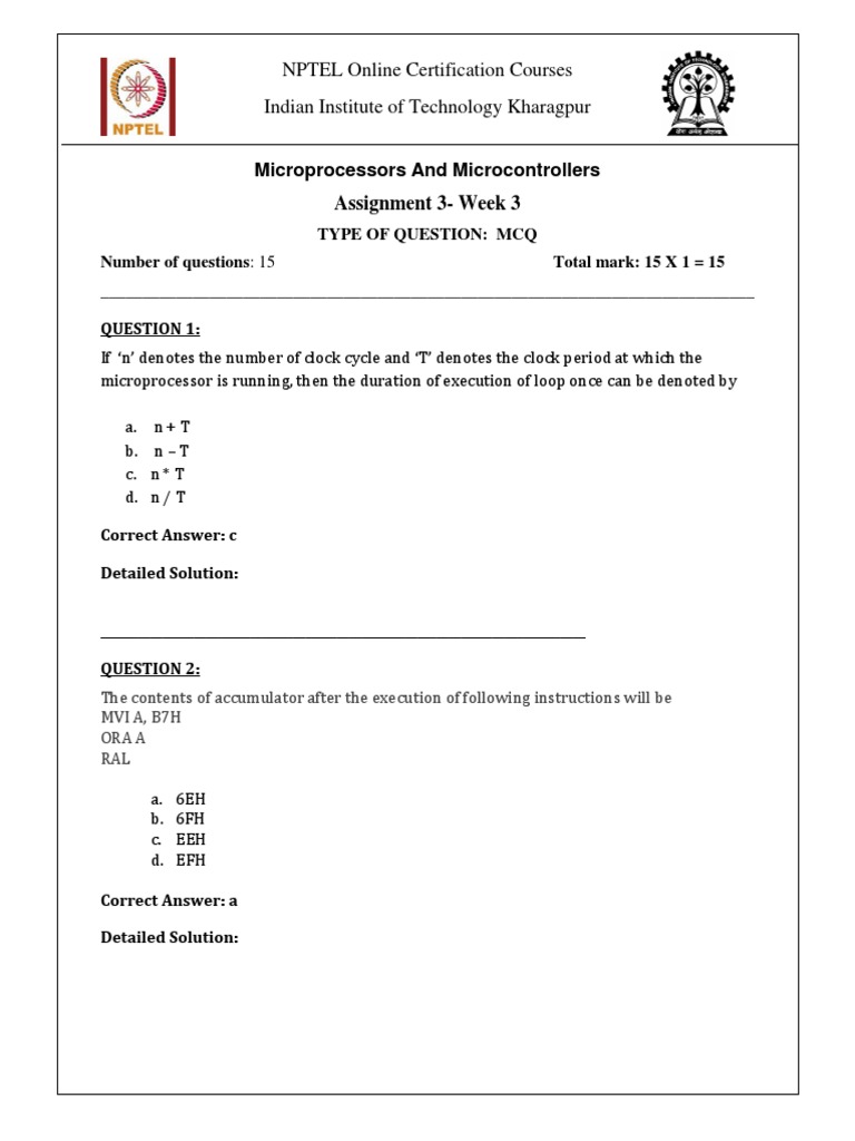 Microprocessors MCQ Assignment 3 | PDF