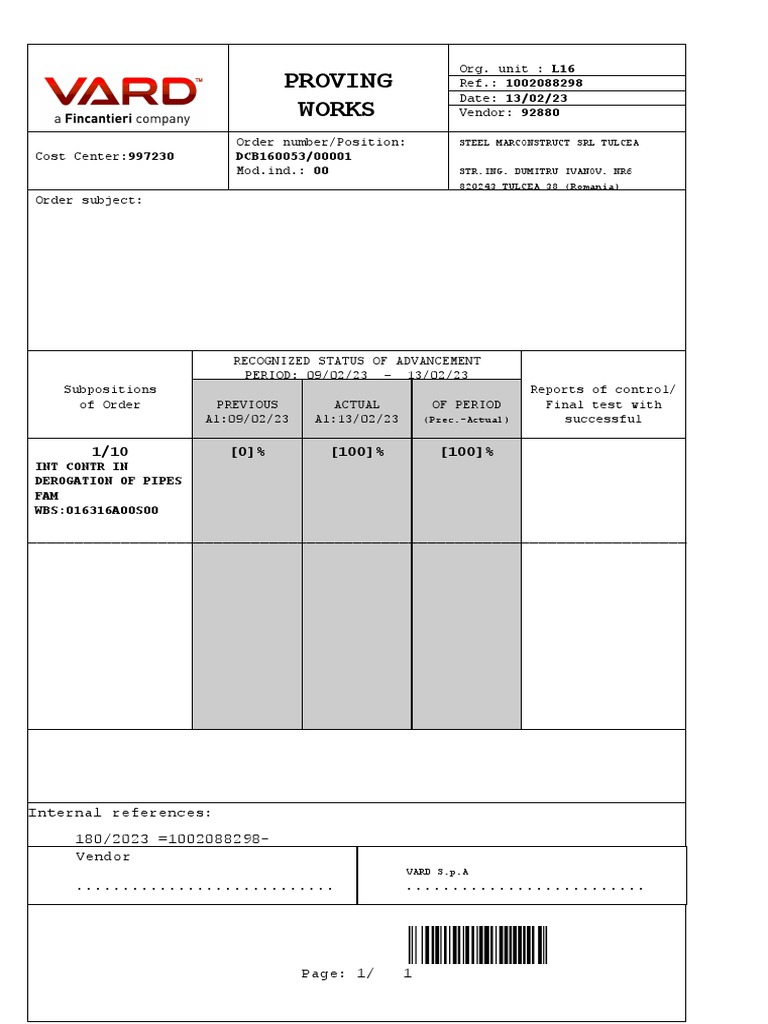 Steel Marconstruct SRL Order Report | PDF