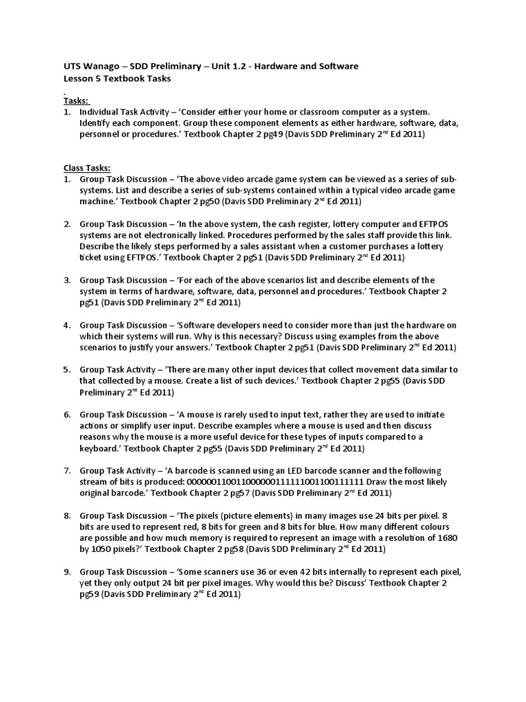 SDD PRELIMINARY Lesson 5 Tasks | PDF | Image Scanner | Pixel
