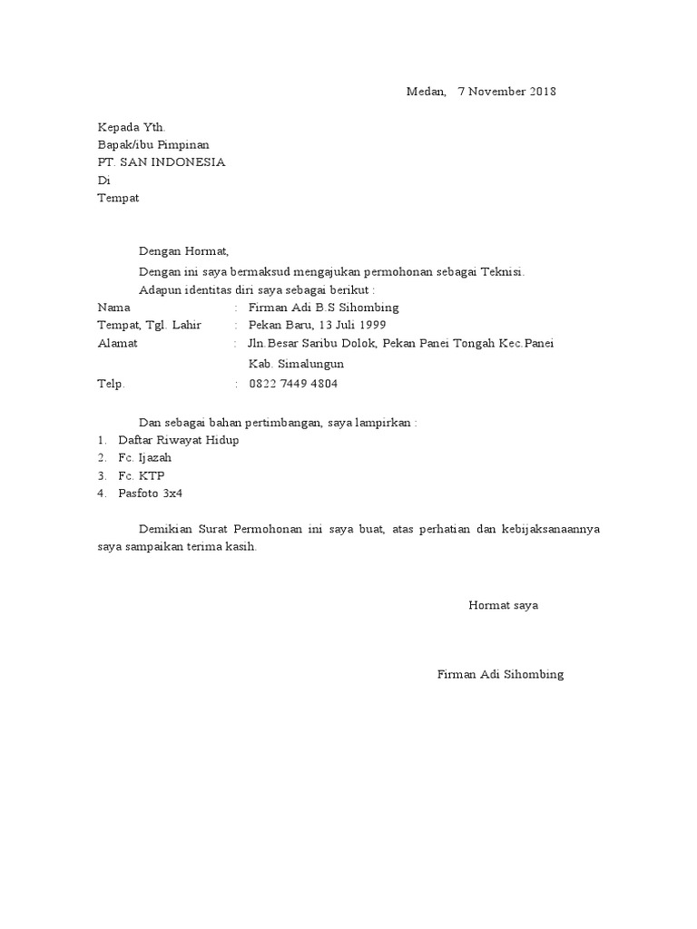 Surat Lamaran Kerja, CV 003 | PDF