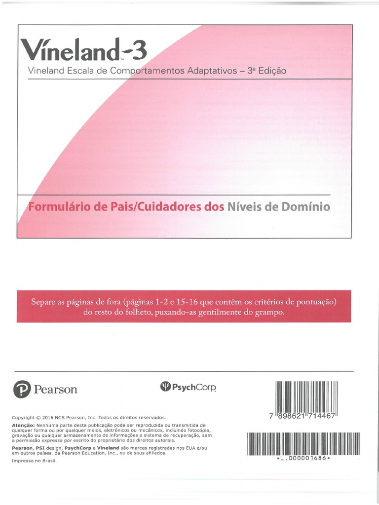 Vineland 3 - Escala de Comportamento Adaptativo - Formulário de Pais ...