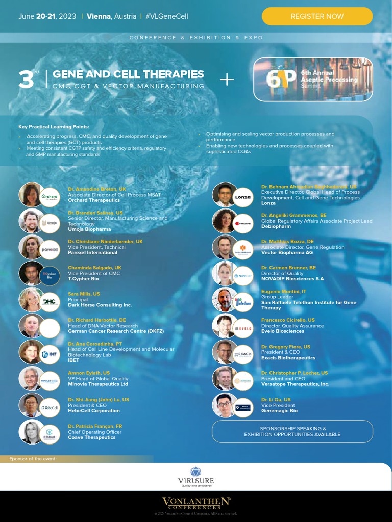 20-21, 2023 Vienna, Austria: June #Vlgenecell | PDF | Gene Therapy ...