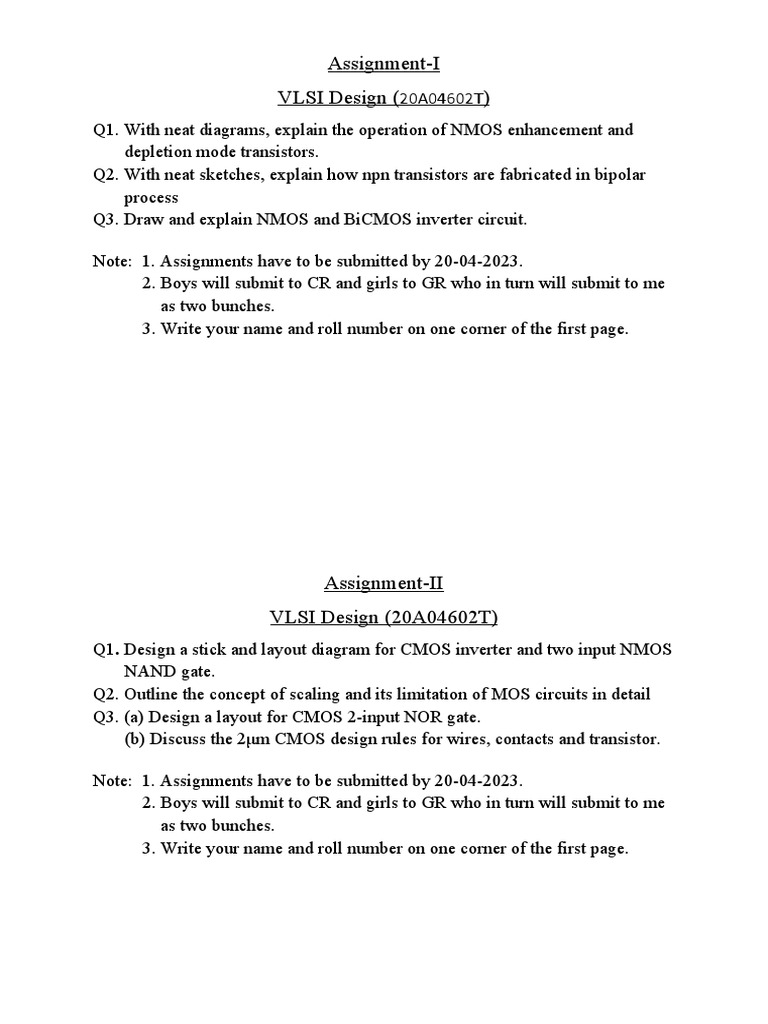Assignment-I, II & III in VLSI Design | PDF