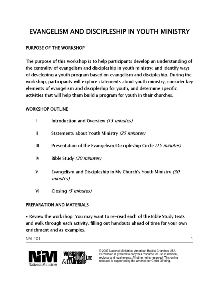 Evangelism and Discipleship in Youth Ministry | PDF | Disciple ...