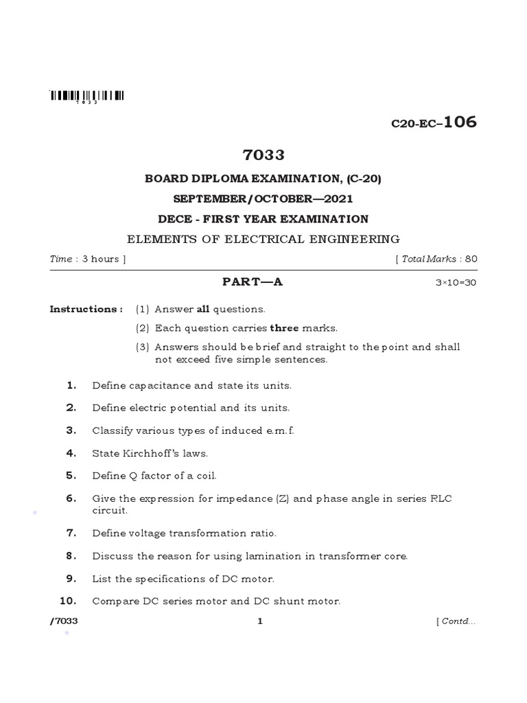Elements of Electrical Engineering C20-Aug-Sept 2021 | PDF ...