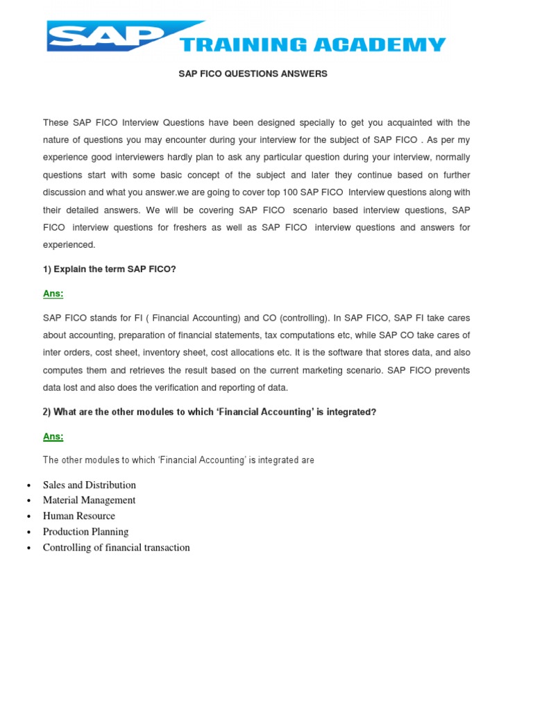Sap Fico Interview Questions | PDF | Fiscal Year | Debits And Credits