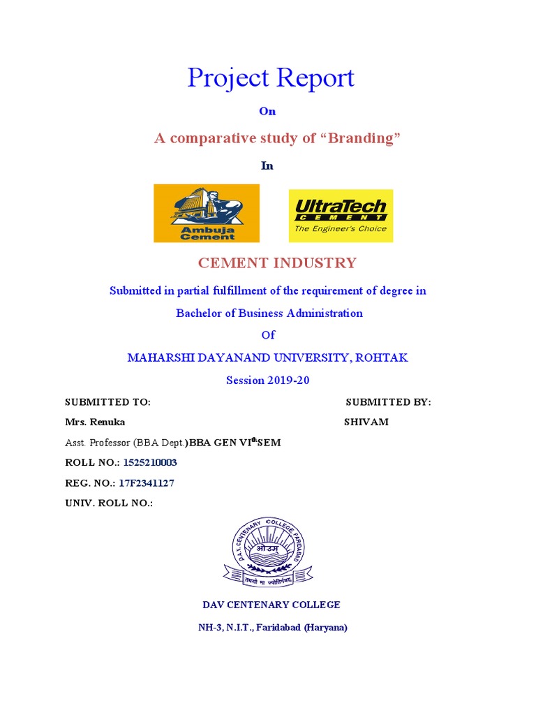 Project Report Cement Industry | PDF | Brand | Cement