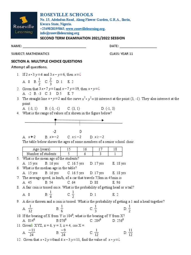ss2 Mathematics Exam RE | PDF | Speed | Mathematics