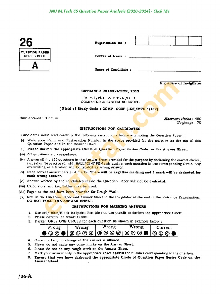 JNU M.Tech CSE Question Paper Review | PDF