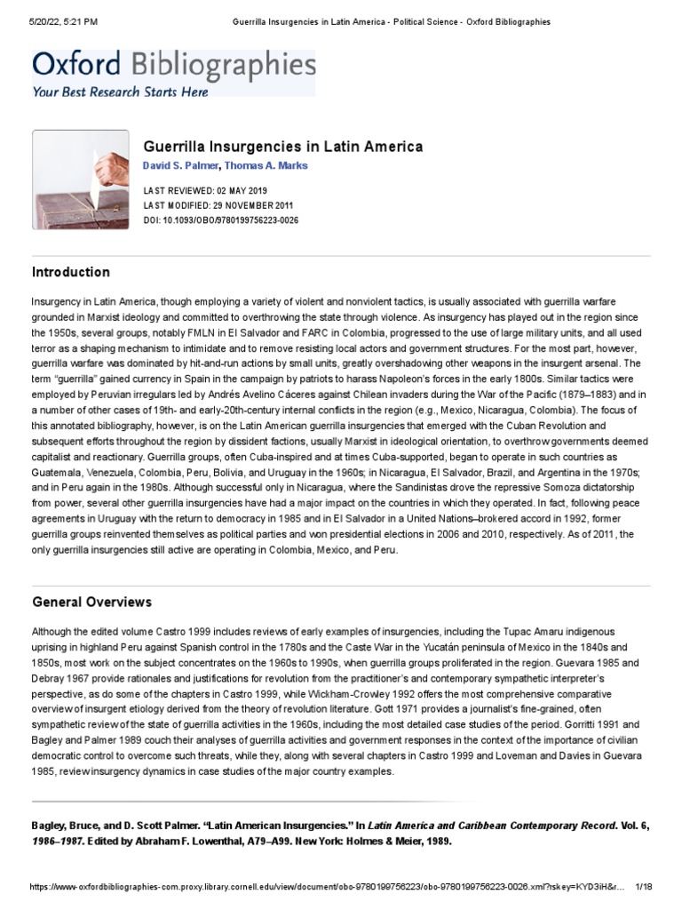 Guerrilla Insurgencies in Latin America - Political Science - Oxford ...