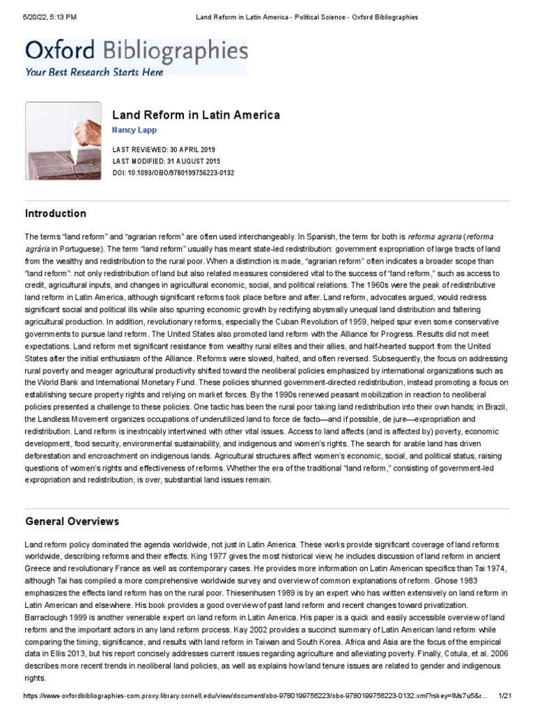 Land Reform in Latin America - Political Science - Oxford ...