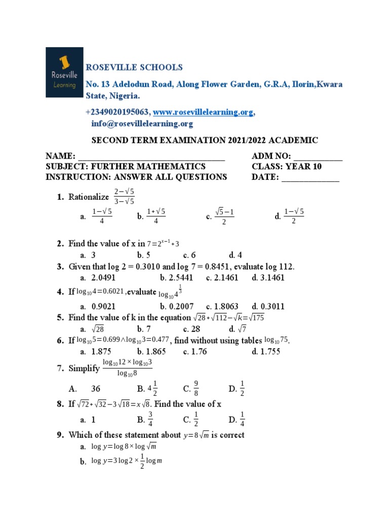 Further Mathematics | PDF | Logarithm | Mathematical Objects