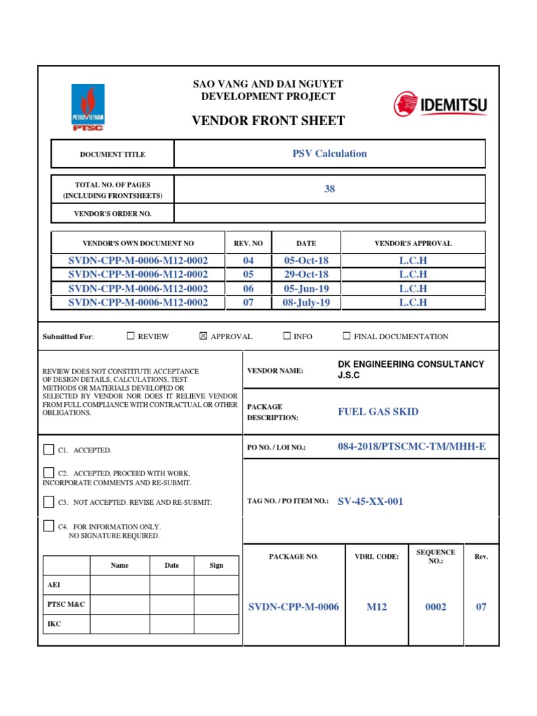 SVDN-CPP-M-0006-M12-0002-Rev.07-PSV Calculation | PDF