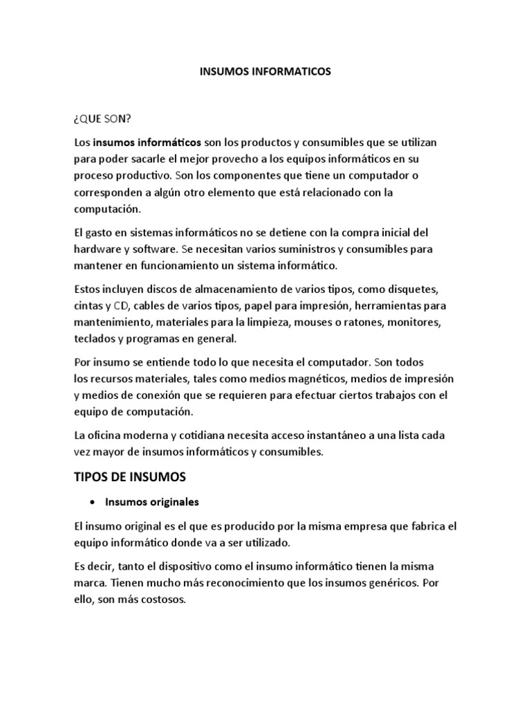 Insumos Informaticos | Descargar gratis PDF | Impresora (Computación ...