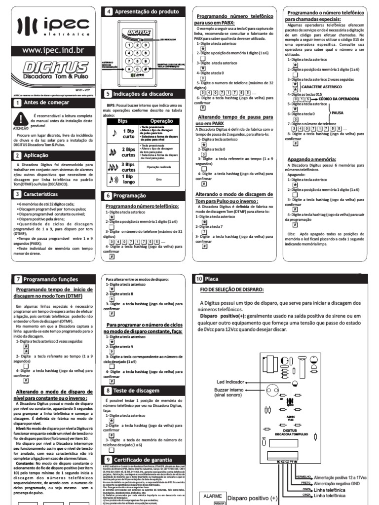 M101 Digitus Discadora Tom e Pulso v7 | PDF | Telefone | Armazenamento de dados de computador