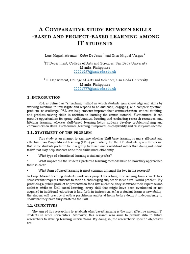 A Comparative Study Between Skills-Based Learning and Project-Based ...