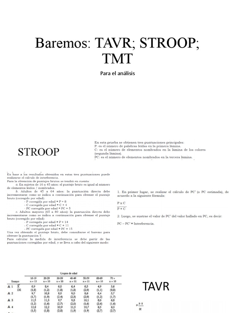 Baremos: TAVR STROOP TMT: para El Análisis | PDF