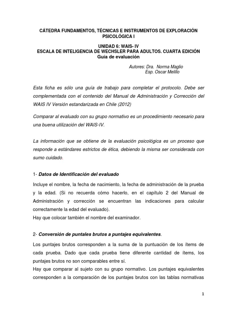 Análisis del WAIS-IV: Guía para la interpretación del protocolo | PDF ...