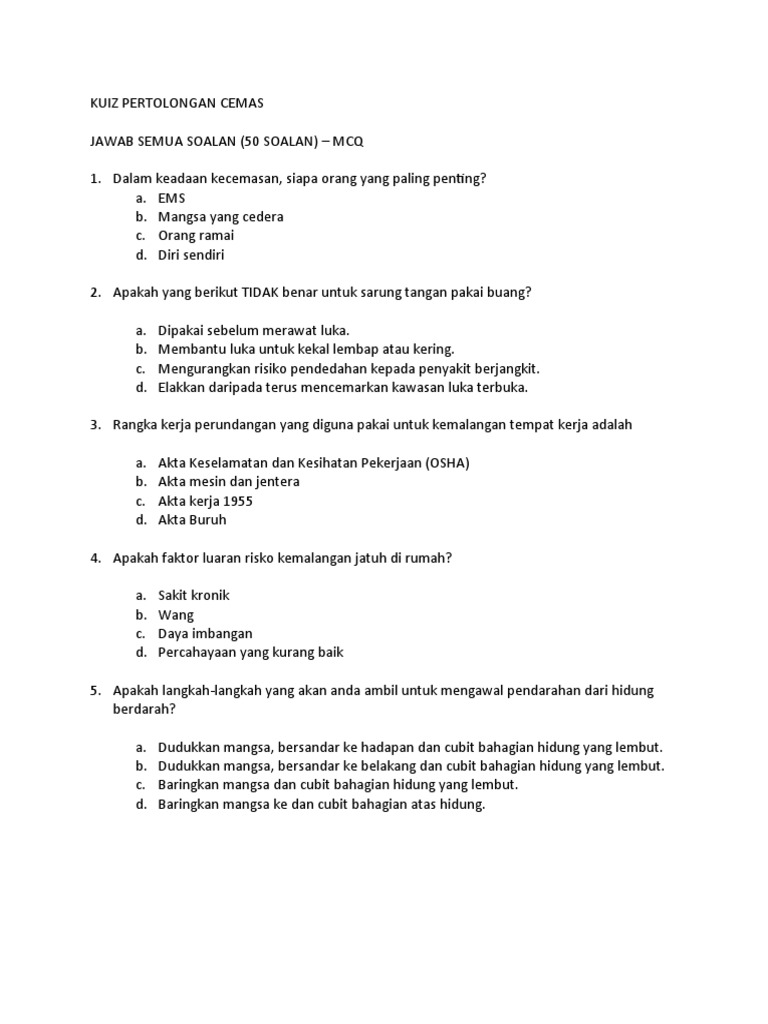 Ujian Pertolongan Cemas Asas | PDF