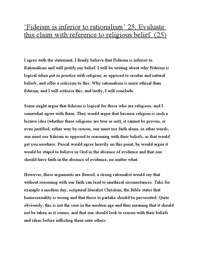 Fideism Is Inferior To Rationalism' 25 | PDF | Rationalism | Reason