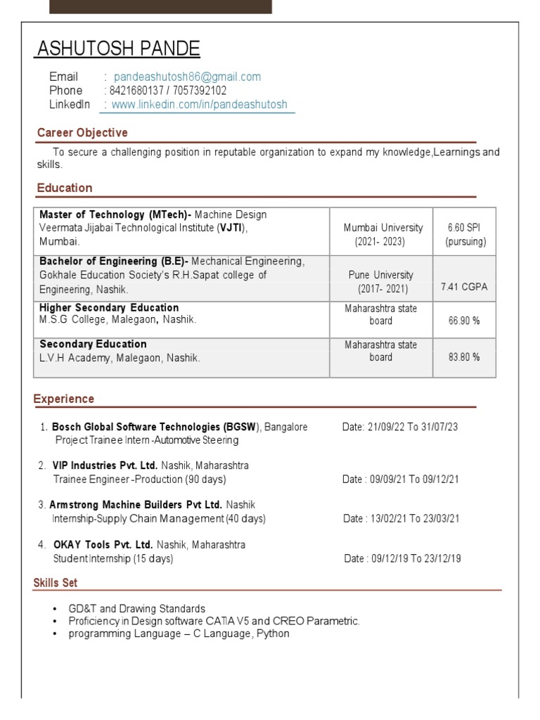 Ashutosh Pande Resume | PDF | Engineering