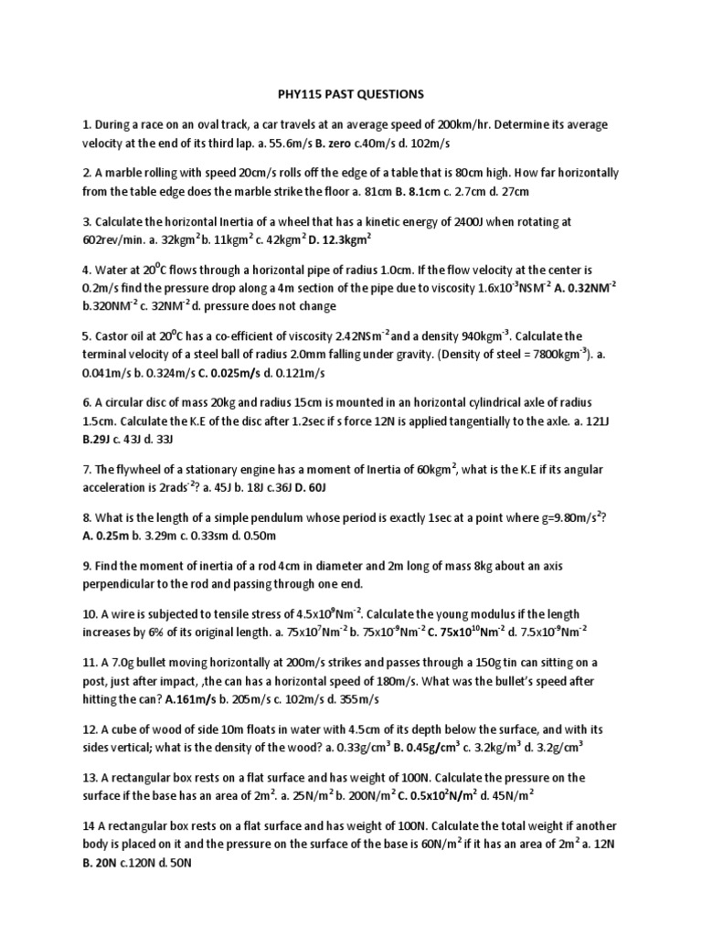 Phy115 Past Question | PDF | Force | Friction