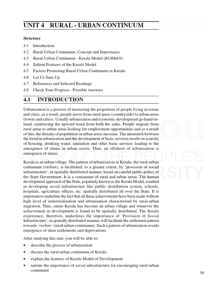 Unit 4 Rural - Urban Continuum: Structure | PDF | Human Development ...