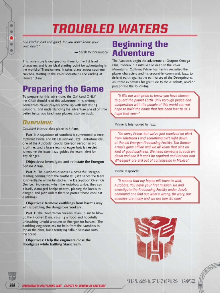 Transformers RPG: Troubled Waters Adventure | PDF