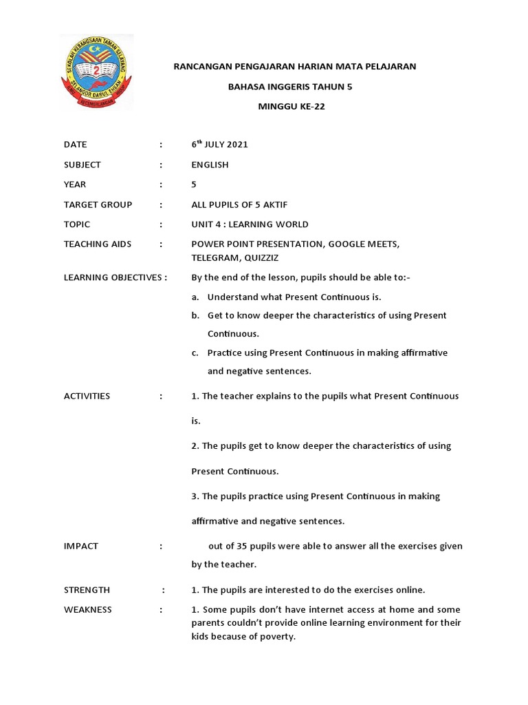 RPH English Year 5 Aktif | PDF