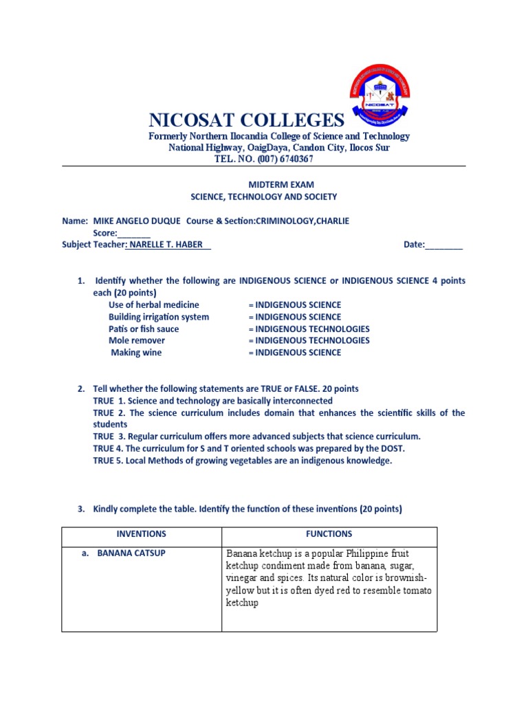 Exam in STS | PDF | Ketchup | Science