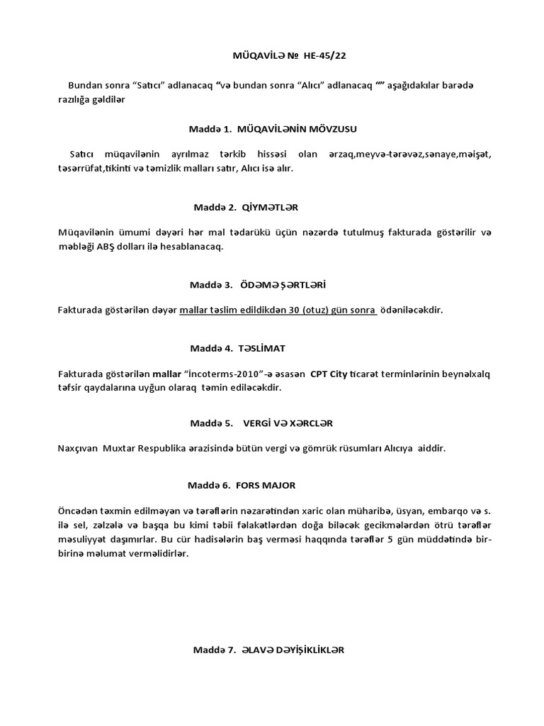 Muqavile Forması | PDF